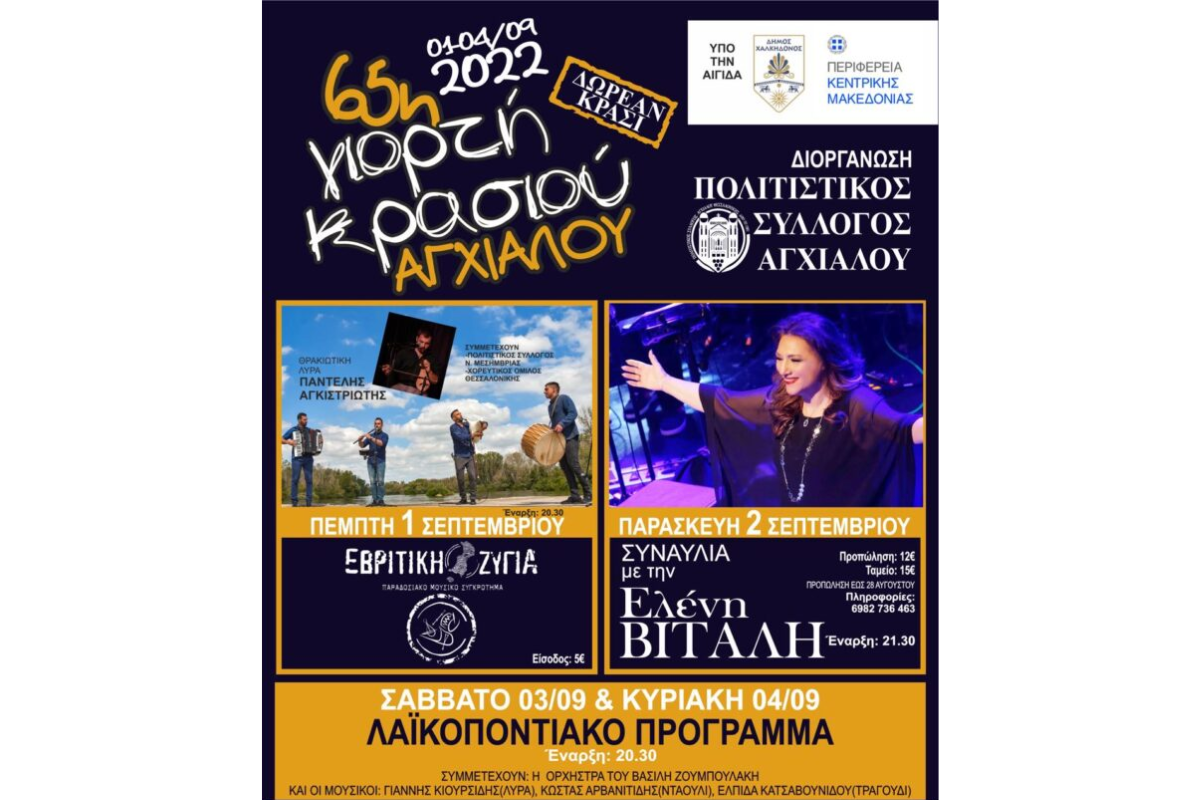 65η Γιορτή Κρασιού Αγχιάλου – «Η γεύση της Μνήμης»